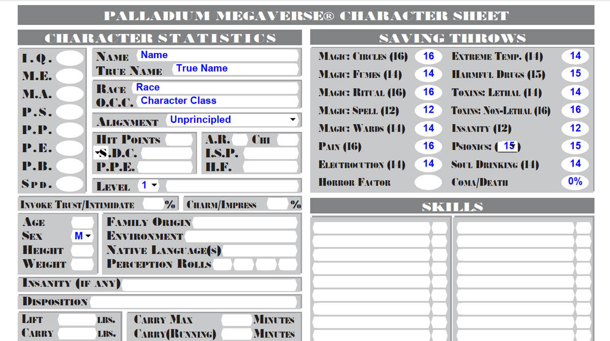 Full Megaverse Character Sheet Fillable by MADMANMIKE on DeviantArt