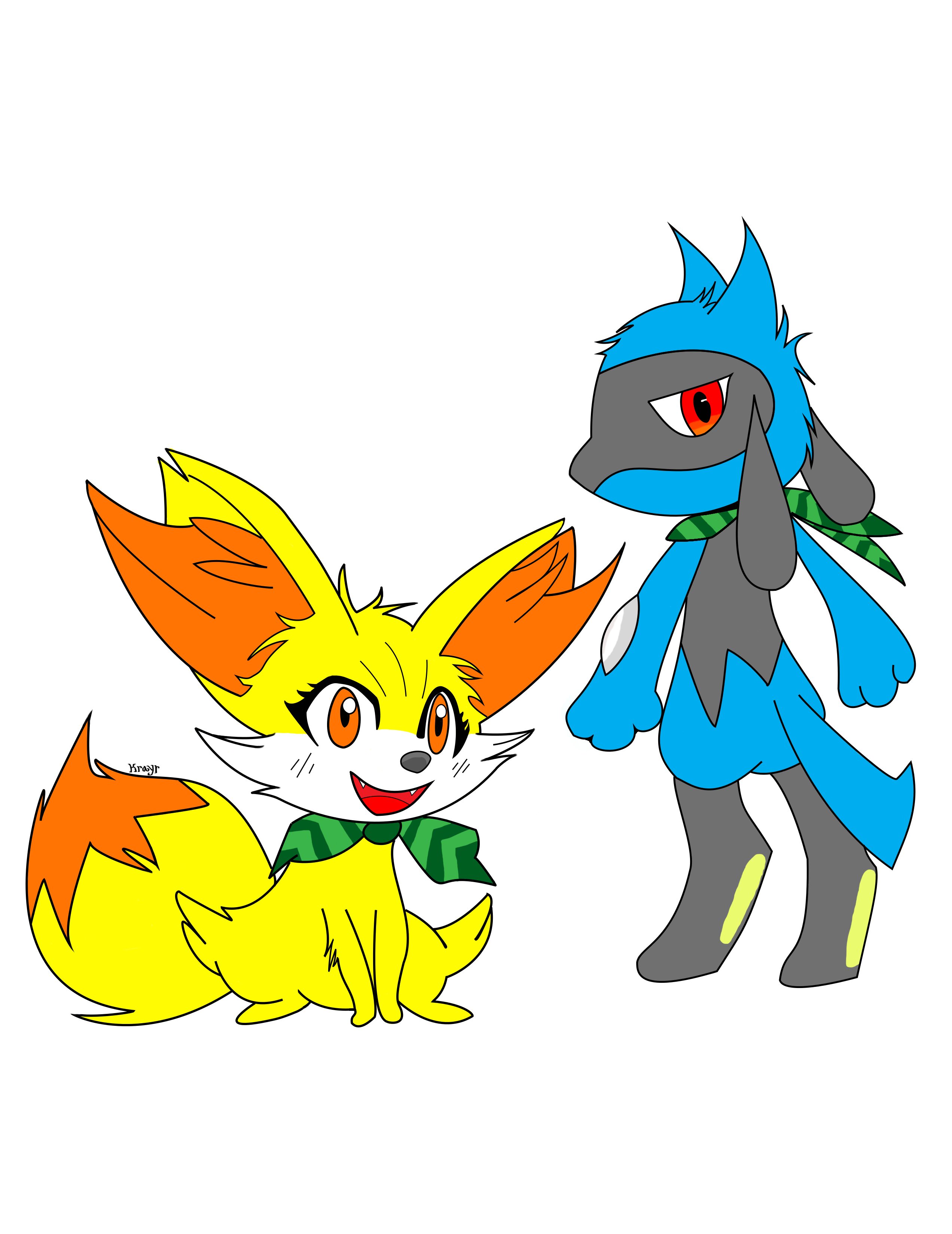 Fennekin and Riolu Line Art (Colorized by Wario94) by Wario94 on DeviantArt