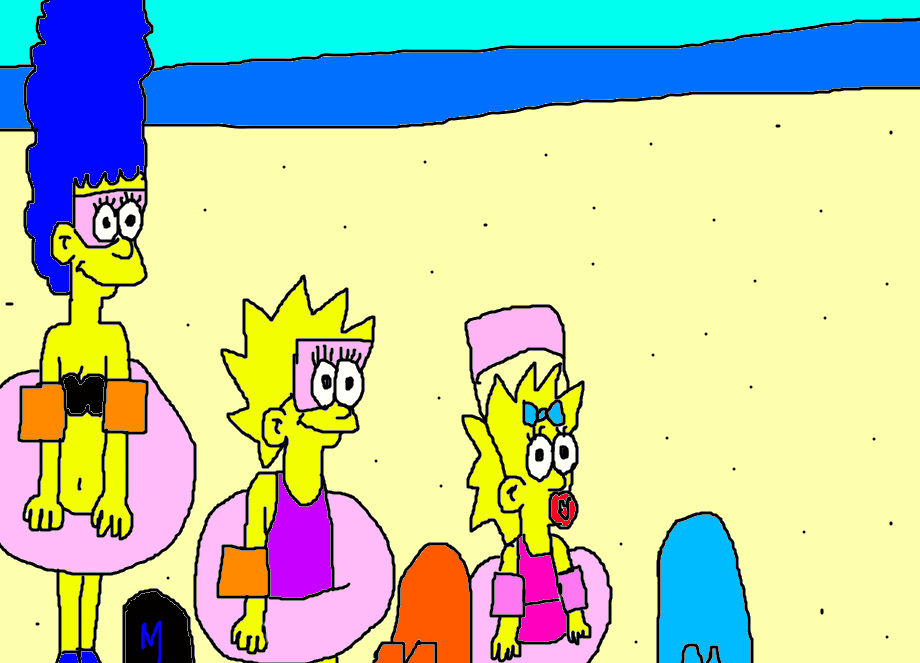 Marge, Lisa and Maggie at Springfield Beach by MJEGameandComicFan89 on DeviantArt