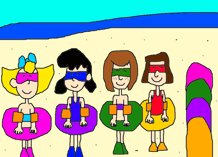Sally, Lucy, Marcie and Peppermint at the Beach by MJEGameandComicFan89 on DeviantArt