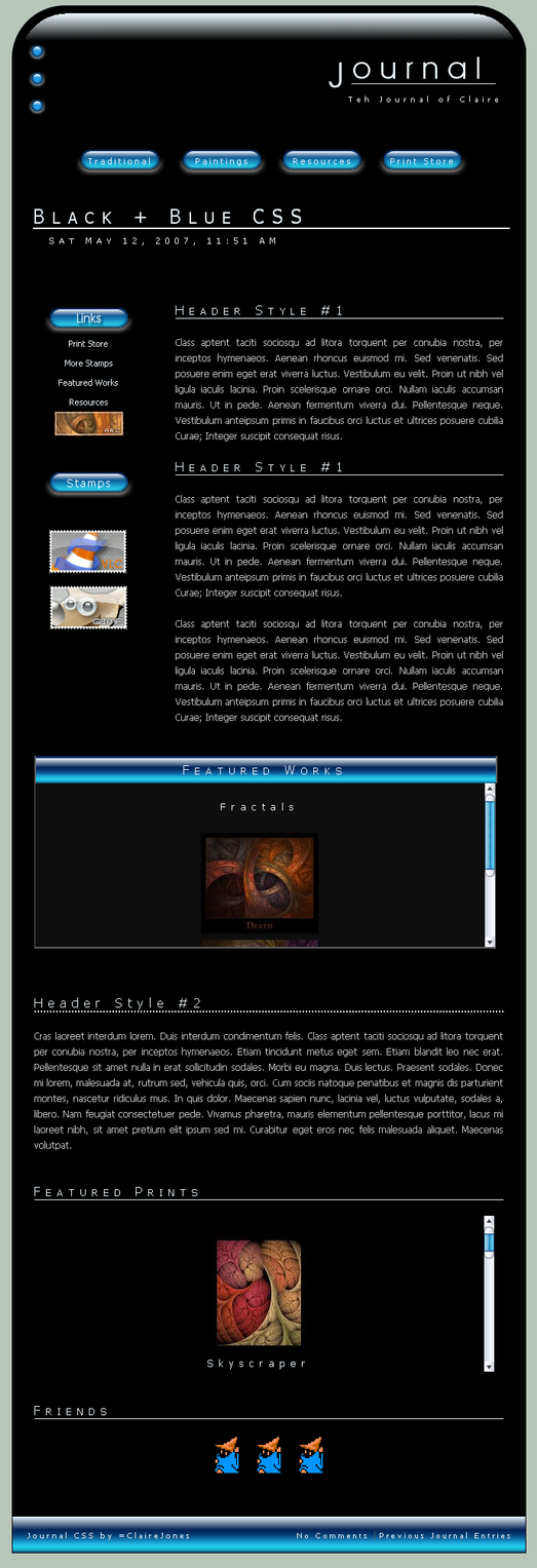 Black + Blue CSS Layout by ClaireJones on DeviantArt