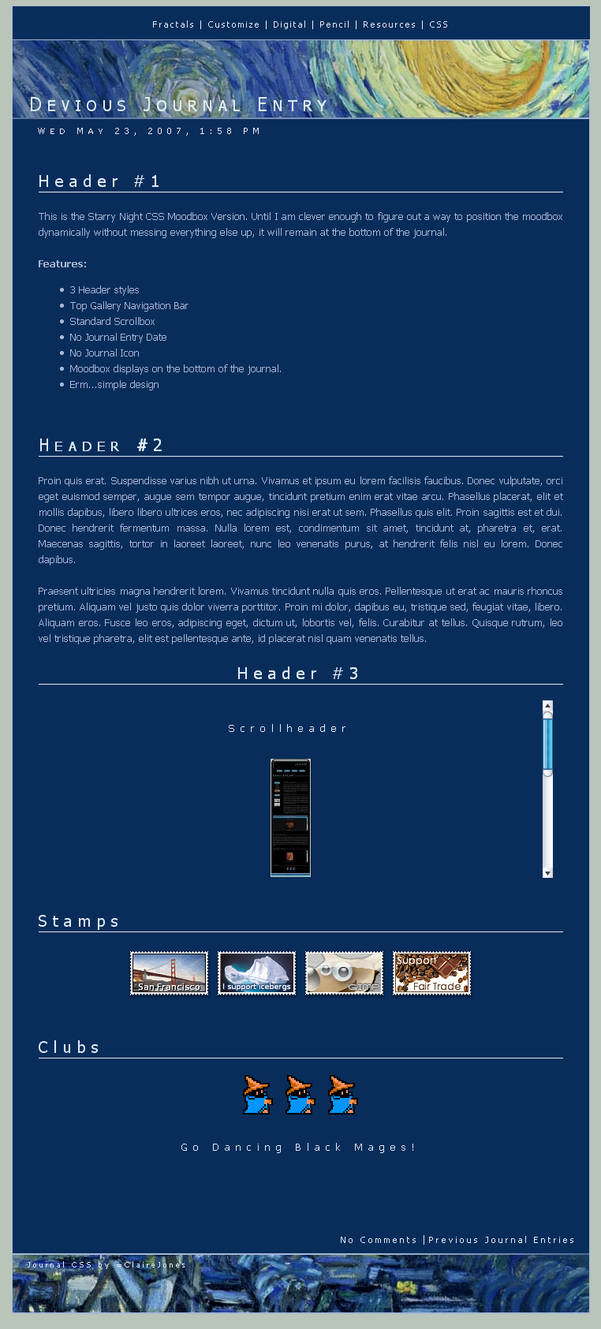 Starry Night Css Layout By Clairejones On Deviantart
