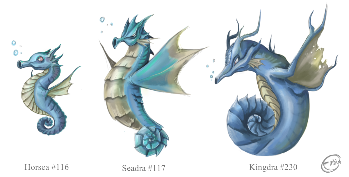Horsea, Seadra and Kingdra by Zafrean on DeviantArt
