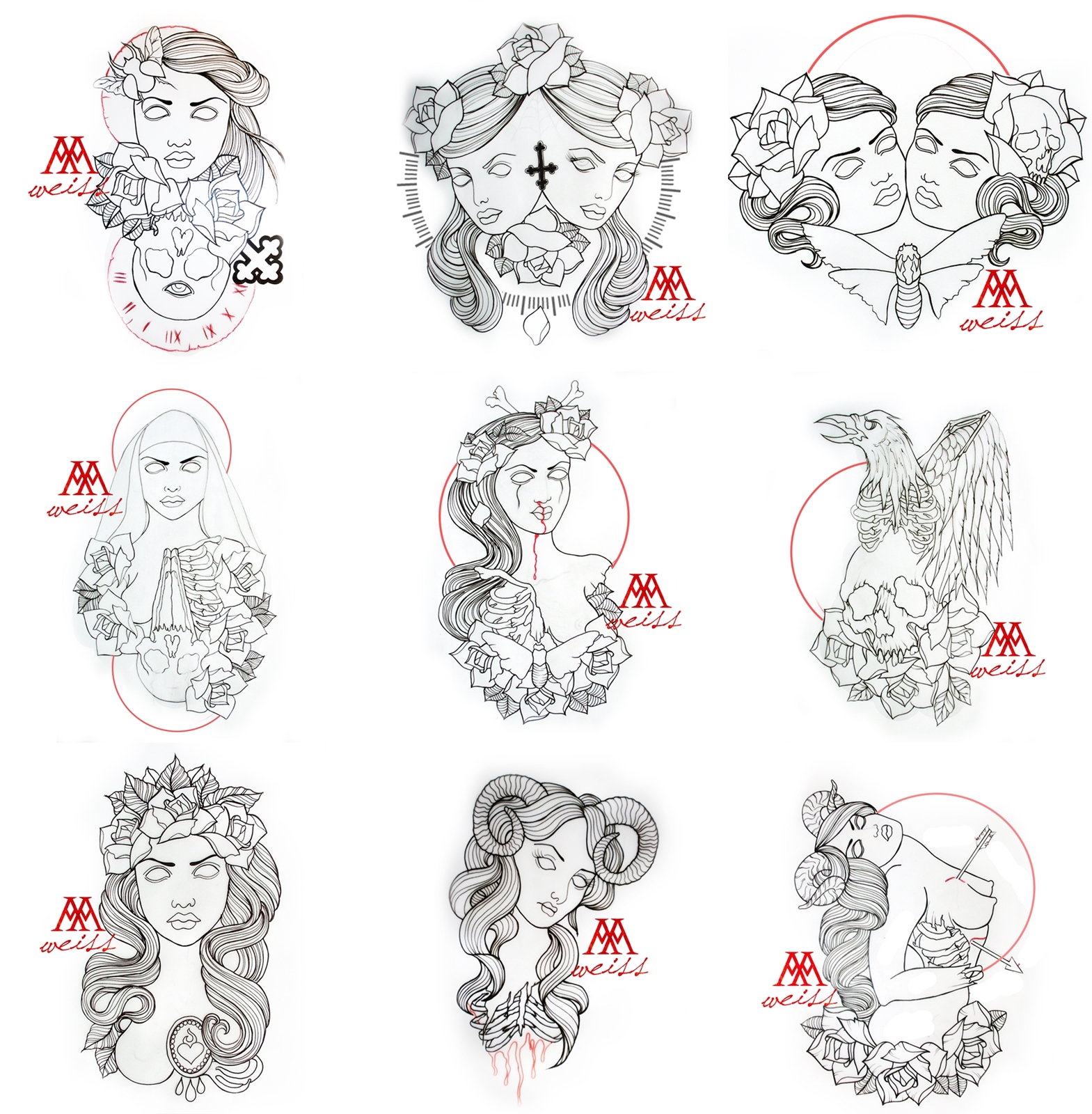 tattoo outlines 9 pcs pack part 4 free download by MWeiss-Art on DeviantArt