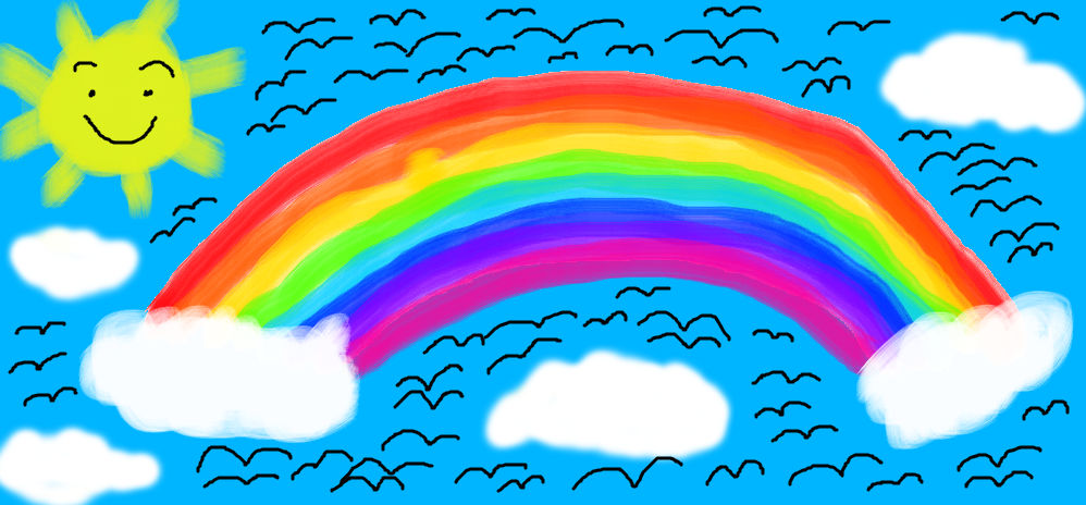 I drew a rainbow with birds, the sun, and clouds. by GraziellaNoelsaint ...