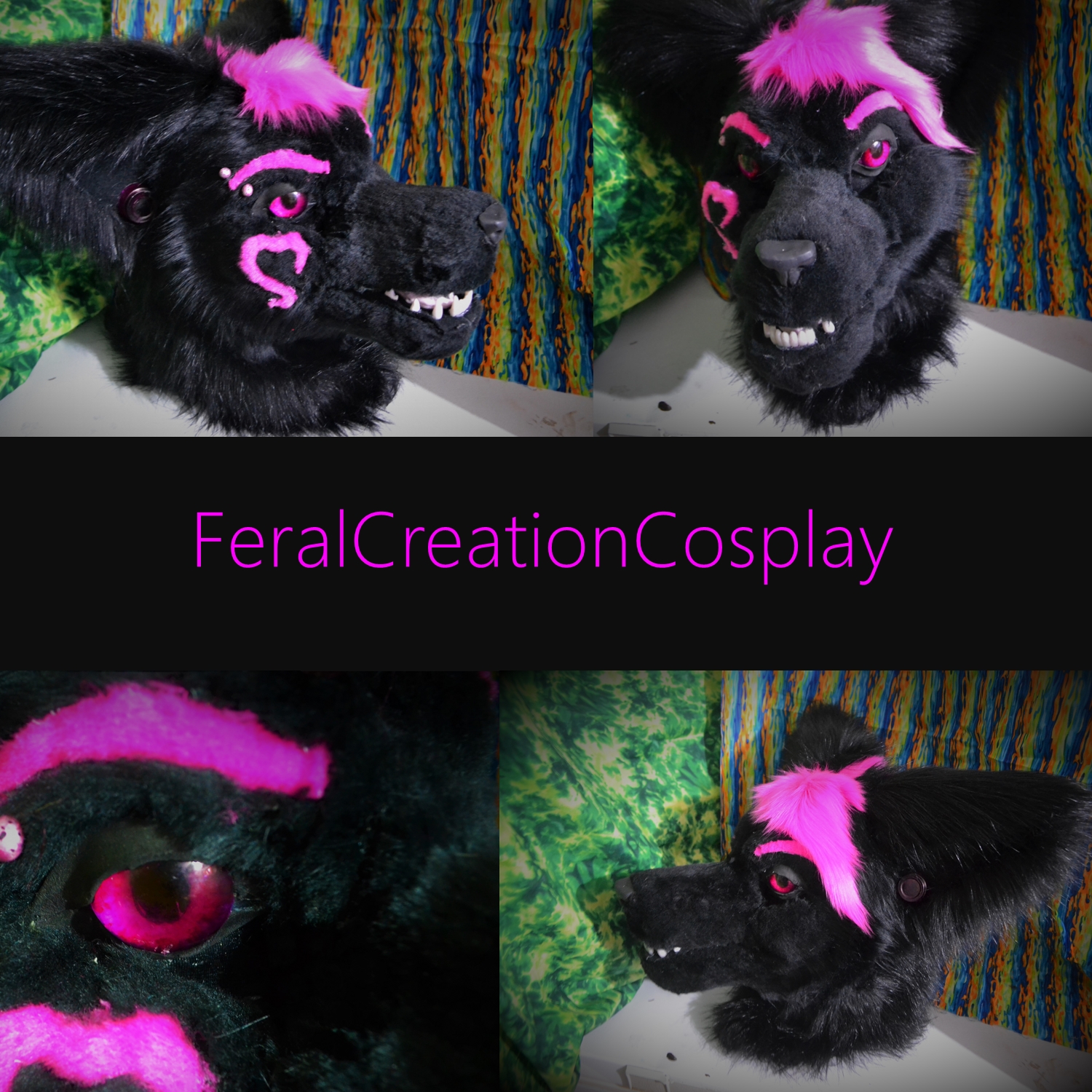 Pink and black wolf experiment by FeralUnicornFursuits on DeviantArt
