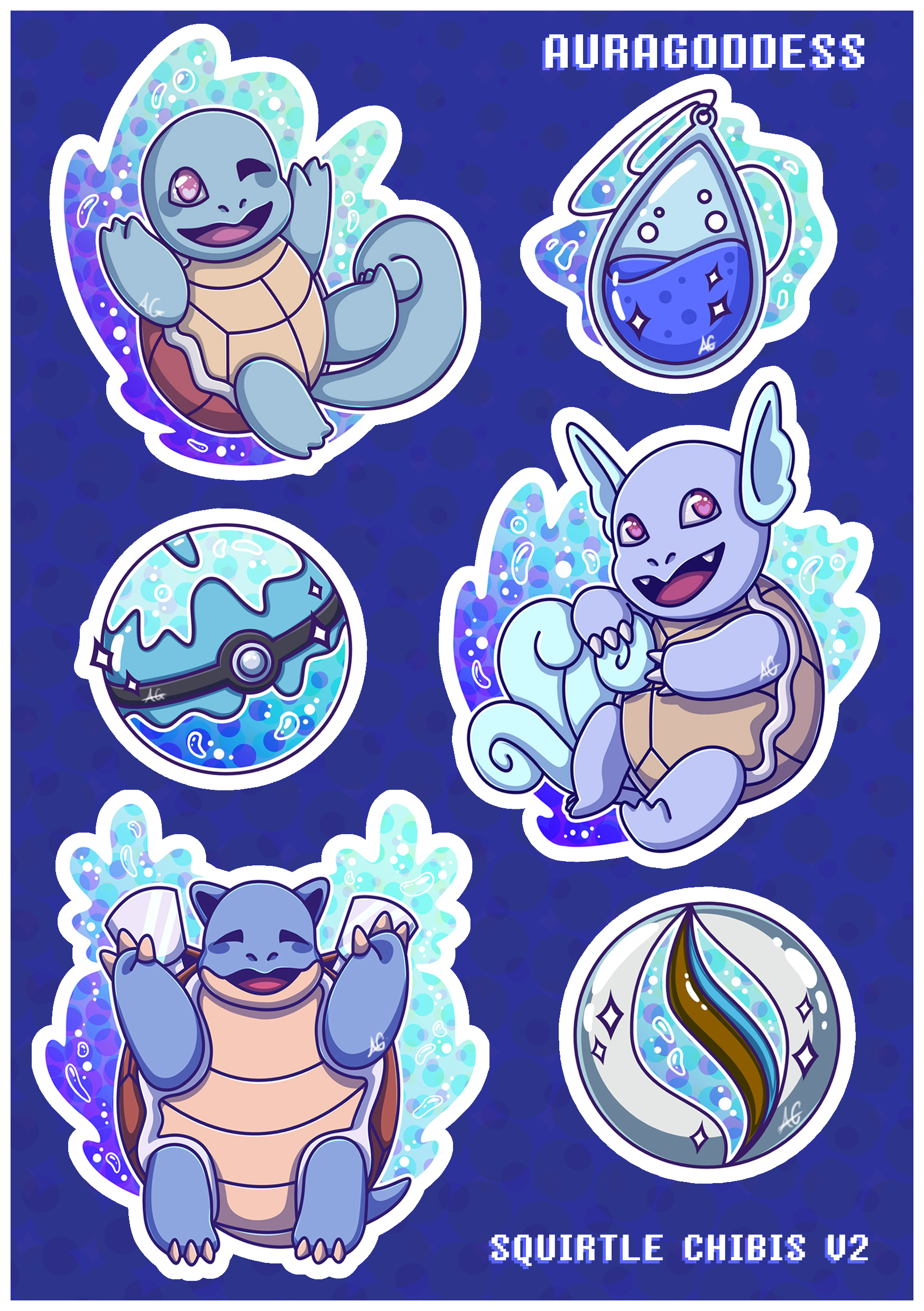 Squirtle family sticker sheet 2.0 - Pokemon by AuraGoddess on DeviantArt