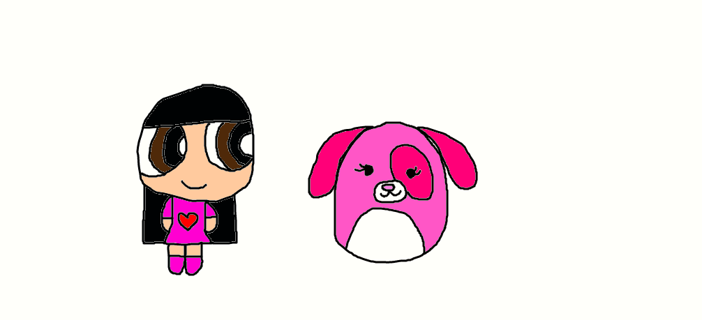 Monika with a pink dog squishmallow by jrg2004 on DeviantArt