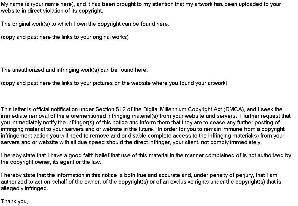 DMCA Copyright Violation Form Sample by TheArt0fMe on DeviantArt