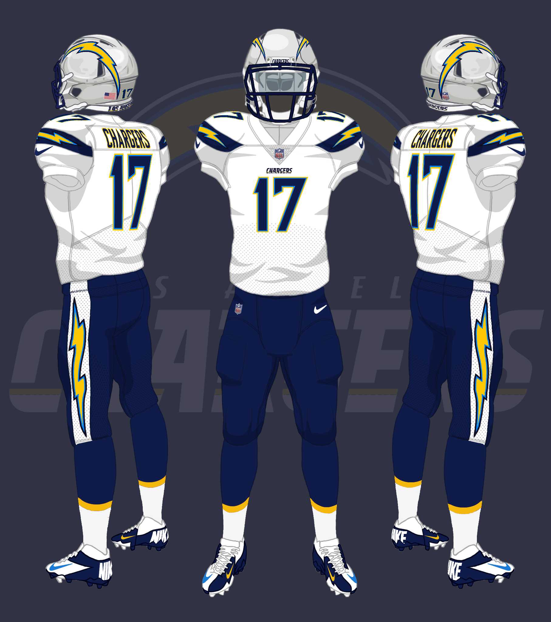 Los Angeles Chargers uniforms by CoachFieldsOfNOLA on DeviantArt