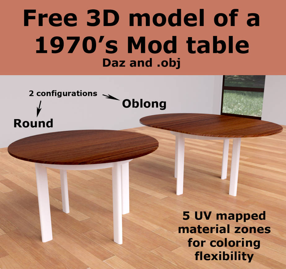 Free 3D Model of a 1970's Mod Table [Blender-made] by luqu on DeviantArt