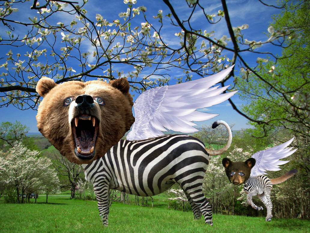 Winged zebra-bear mother and child by Onyxopal on DeviantArt