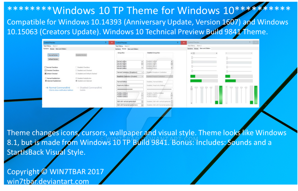 Windows 10 TP Theme for Windows 10 [UPDATED] by WIN7TBAR on DeviantArt