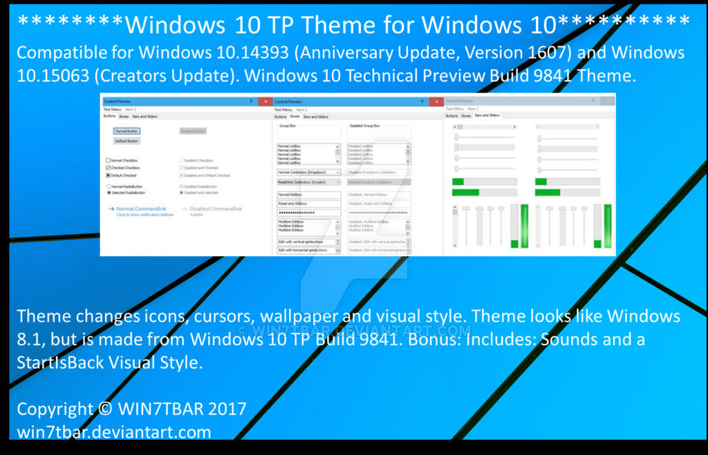Windows 10 TP Theme for Windows 10 [UPDATED] by WIN7TBAR on DeviantArt