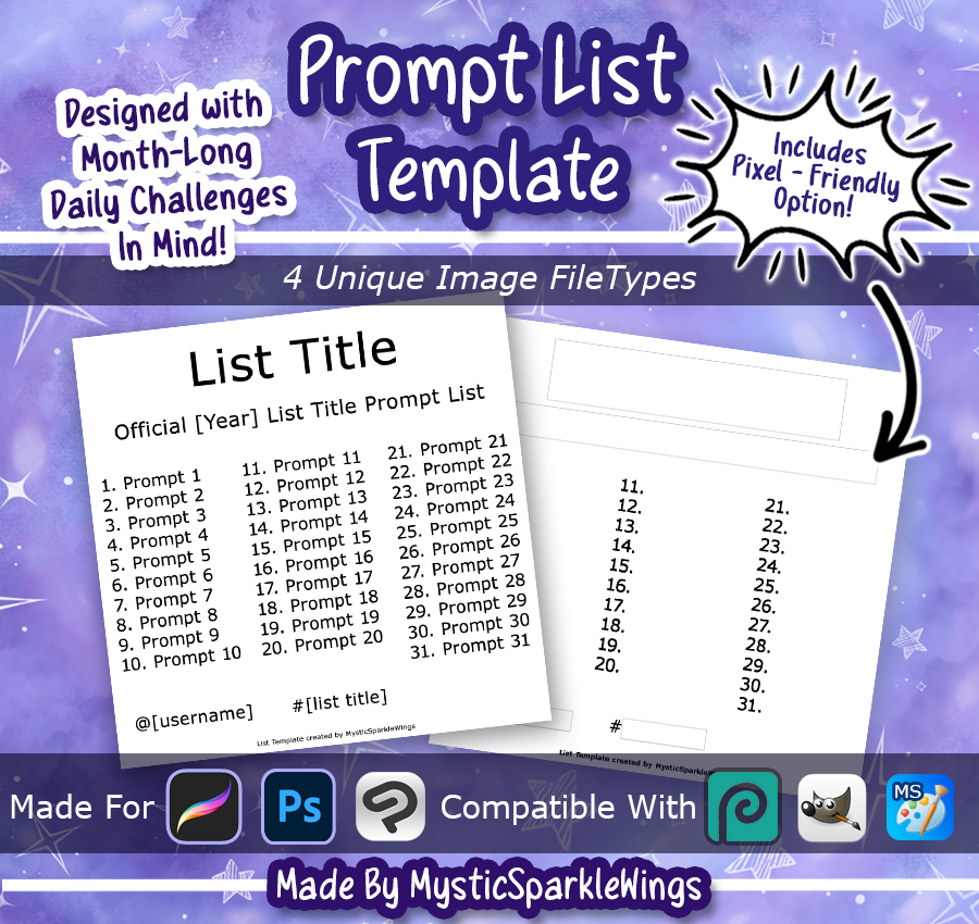 New 'n Improved Prompt List Template by MysticSparkleWings on DeviantArt