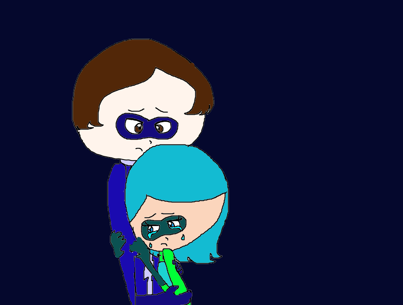 Voyd leans on He-Lectrix's chest softly by Kirakiradolls on DeviantArt