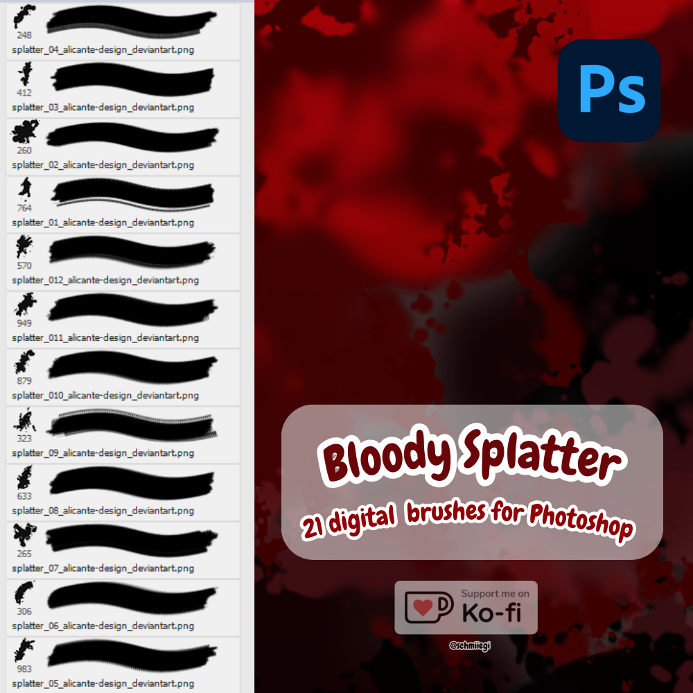 21x Bloody Splatter Brushes for Photoshop and Gimp by Alicante-Design ...