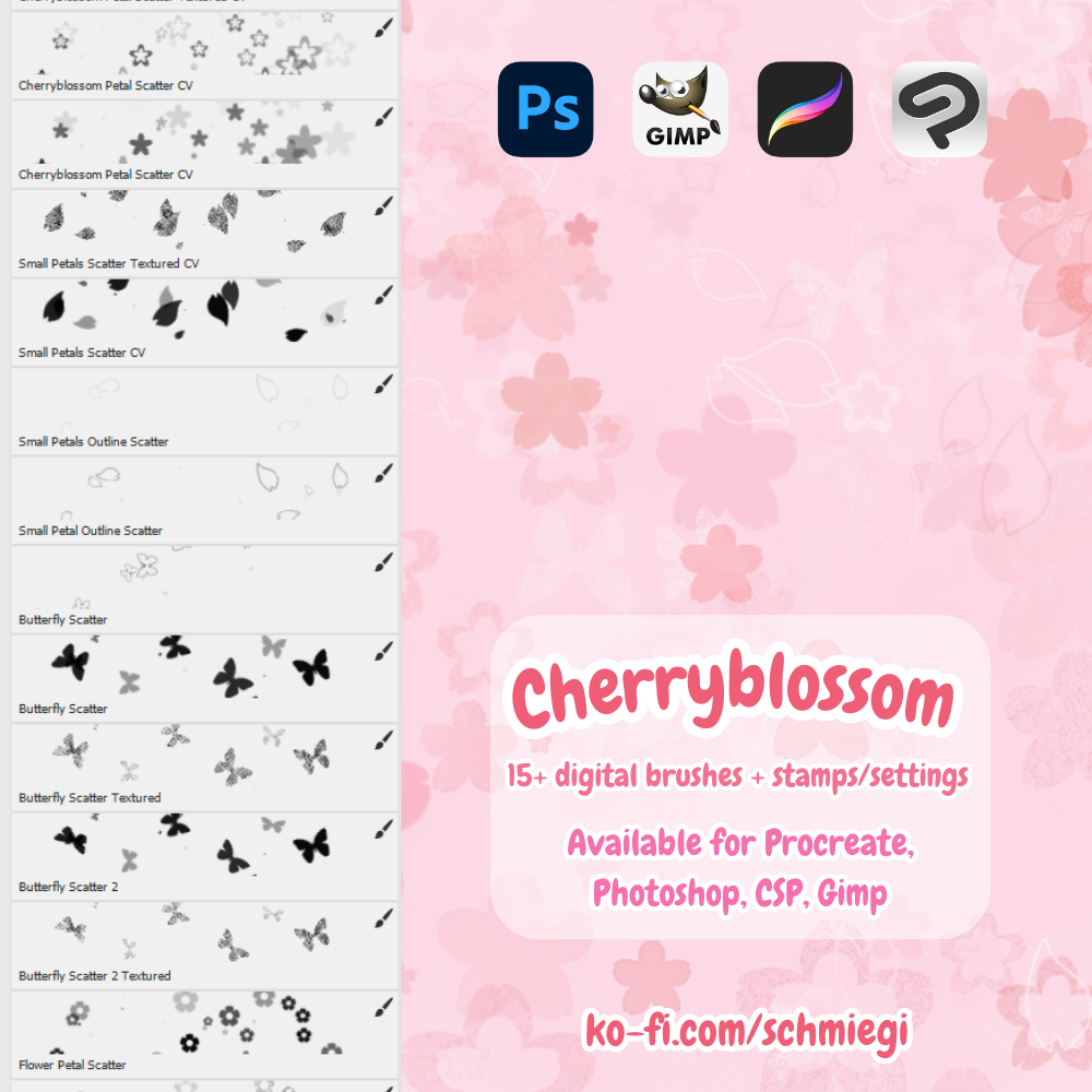 Cherryblossom Brushes (PS, CSP, Gimp, Procreate) by Alicante-Design on DeviantArt