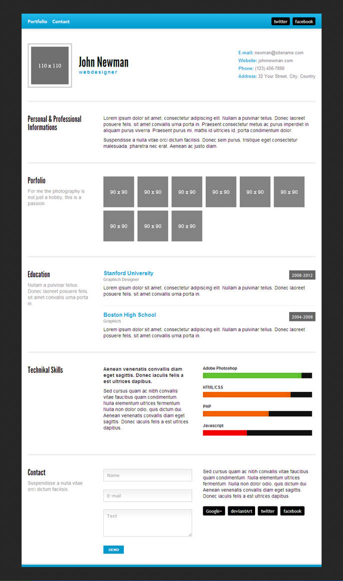 Minimal HTML Resume with Free Download by madazulu on DeviantArt
