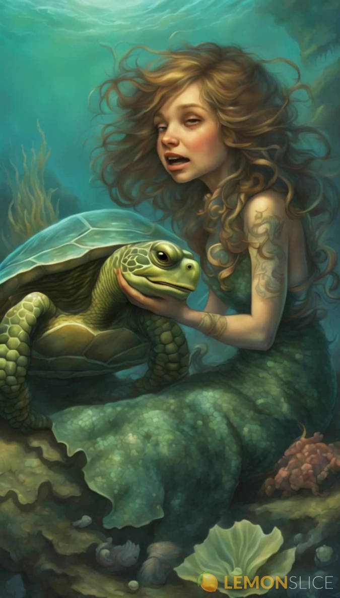 Little mermaid and mischievous turtle by Cyberalbi on DeviantArt