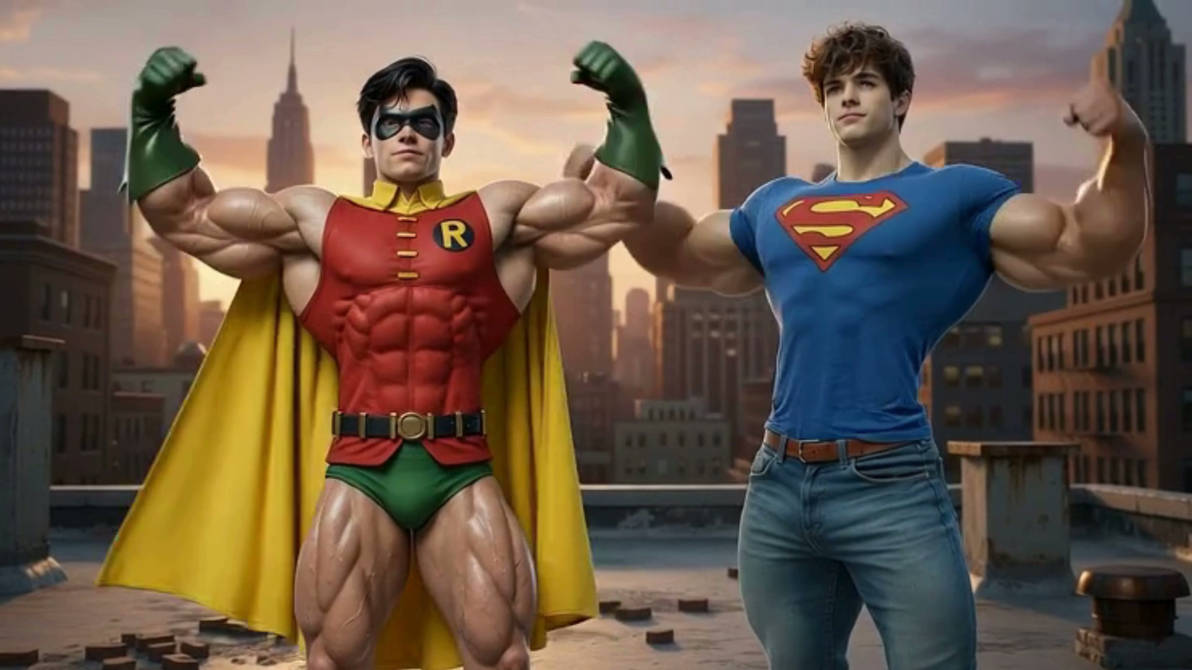 Robin and Superboy flexing their guns by InspiringMove on DeviantArt