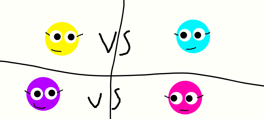 Yellow Vs Cyan and Purple Vs Pink by Pigg2 on DeviantArt