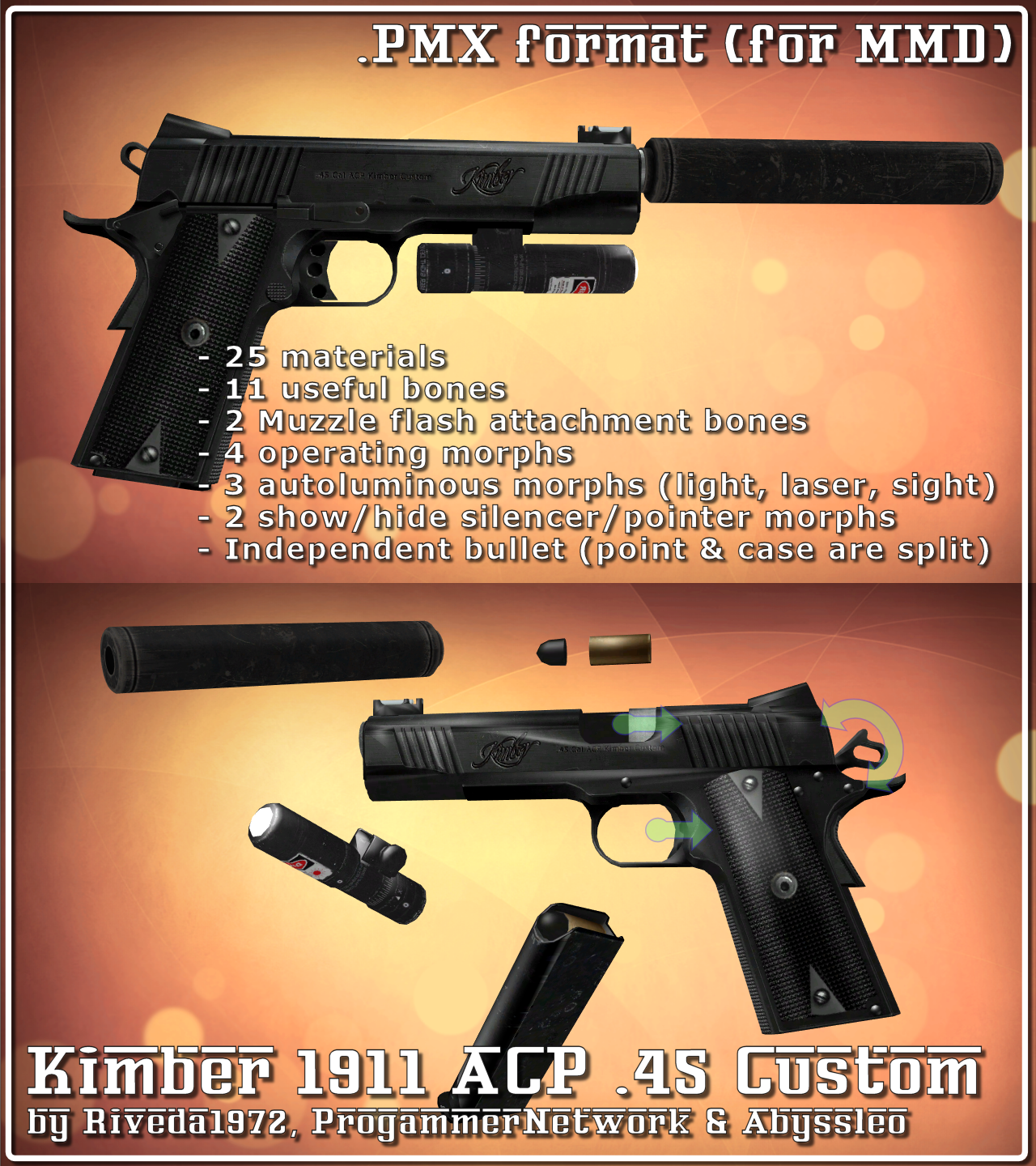 [MMD] Kimber 1911 ACP .45 (pmx Download) by Riveda1972 on DeviantArt
