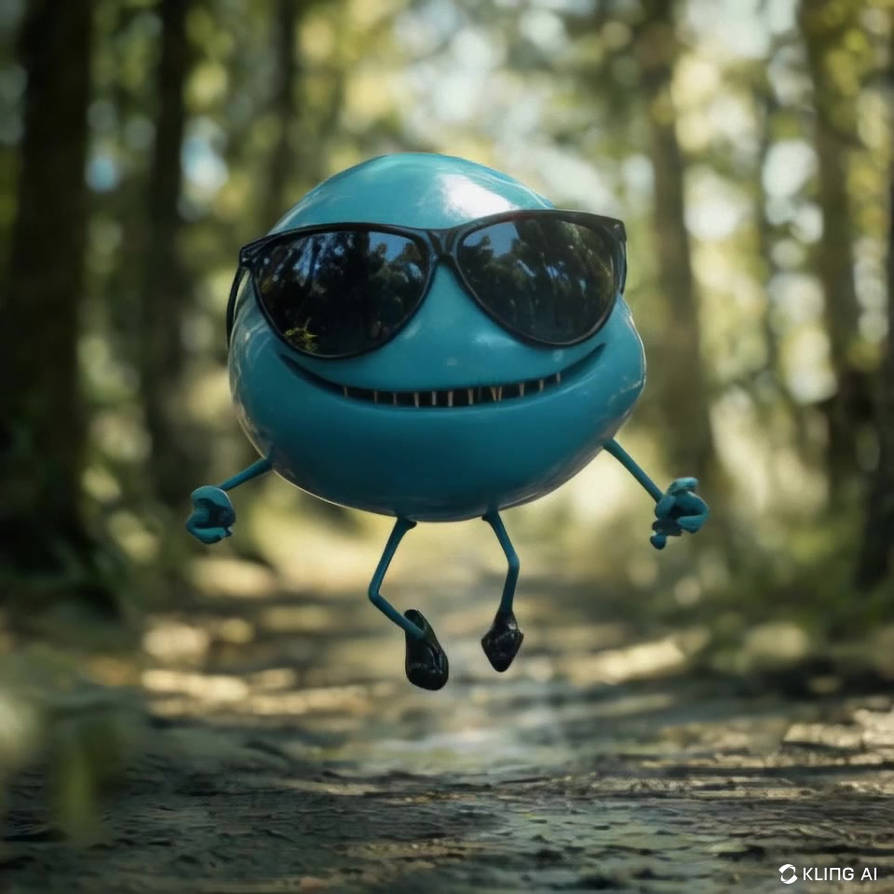 Blue flying round monster in sunglasses. In forest by Coolarts223 on ...