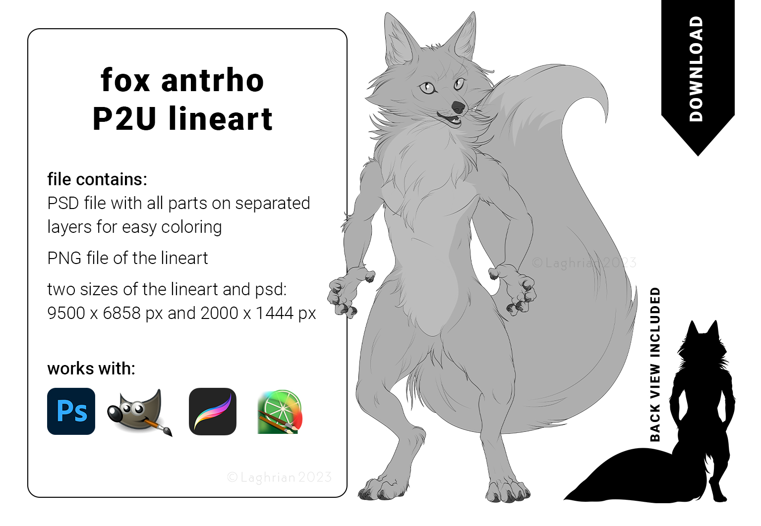 Anthro Fox Lineart for sale by Laghrian on DeviantArt