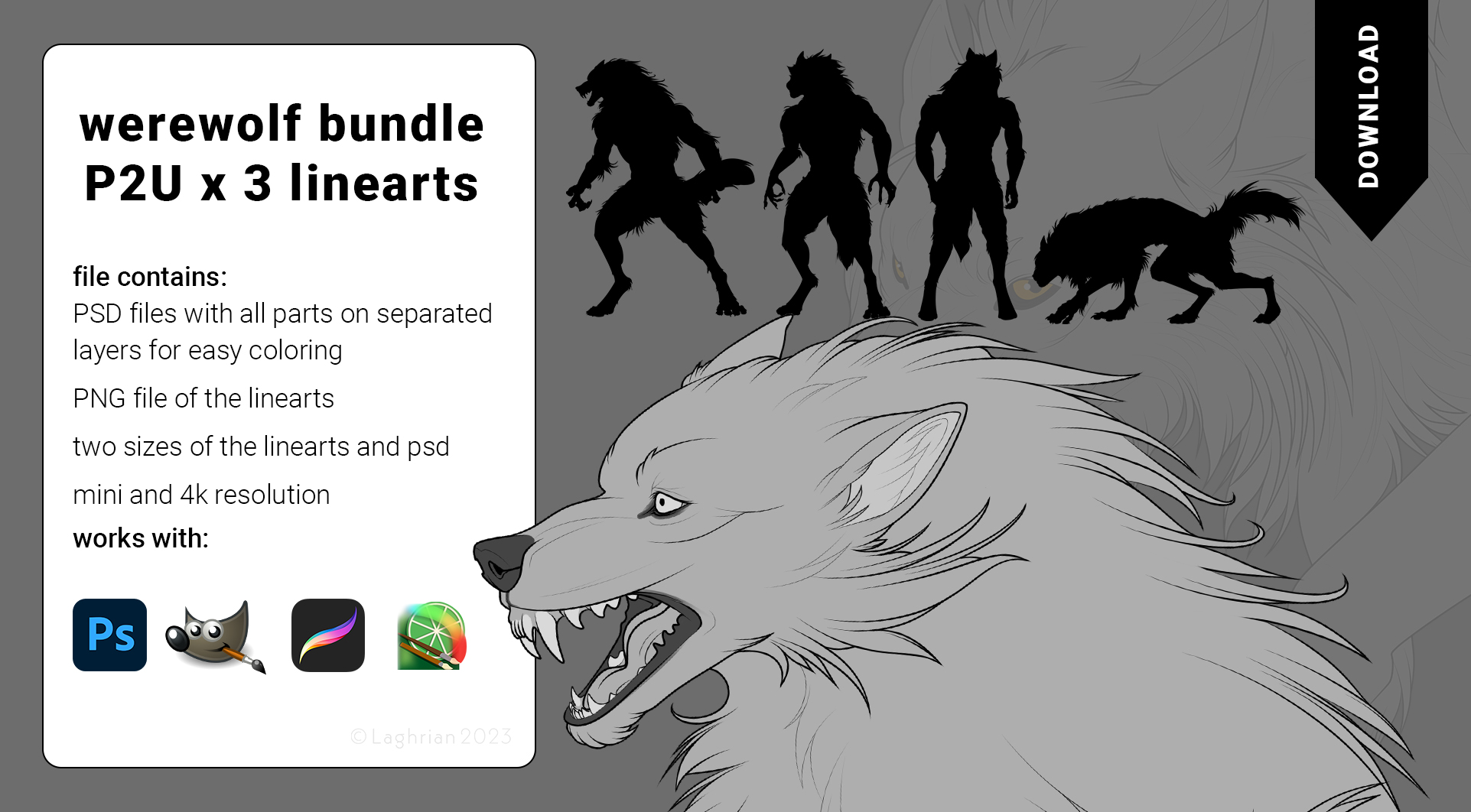 Werewolf Linearts x3 Bundle by Laghrian on DeviantArt
