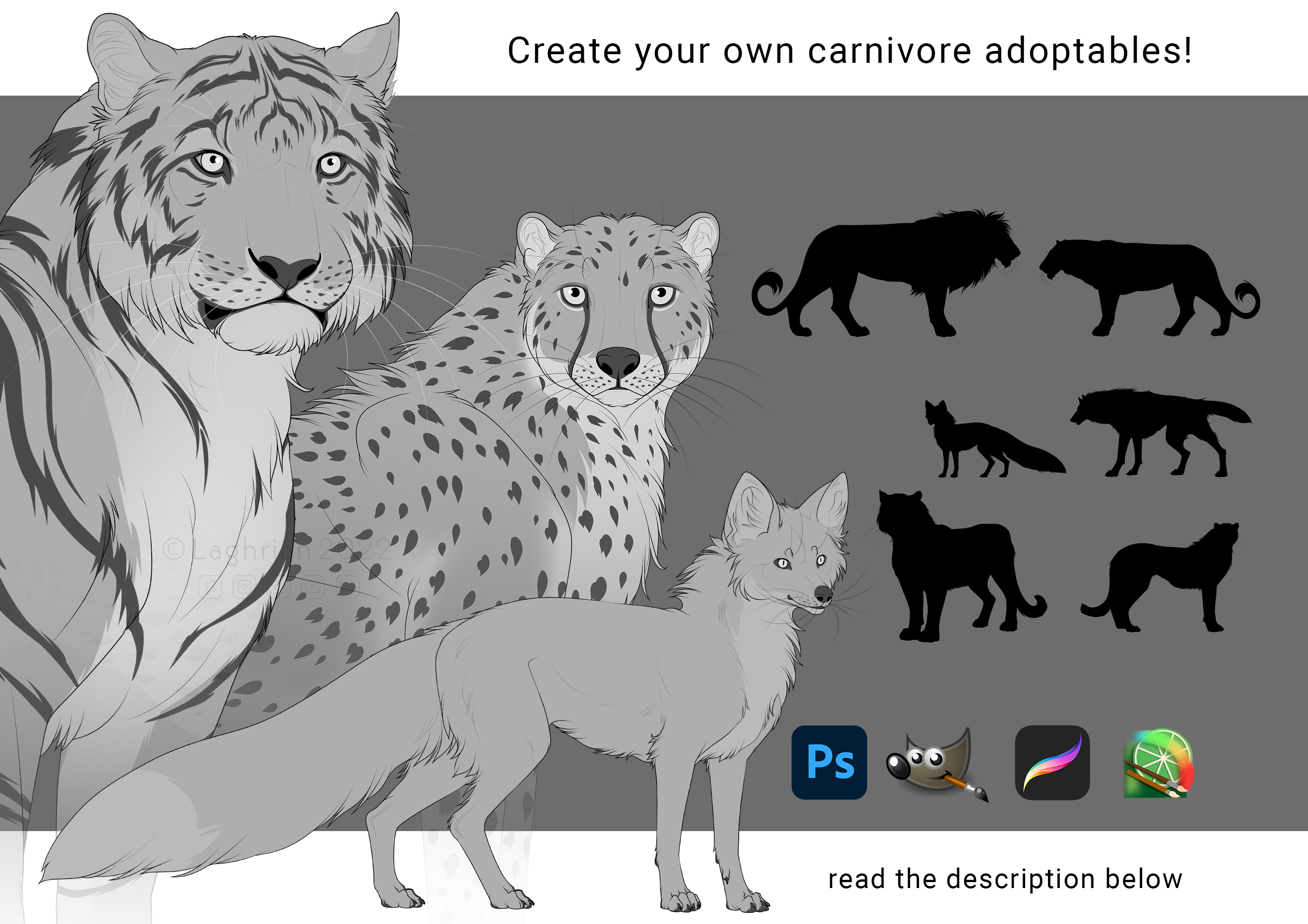 Carnivores Pack Linearts X5 by Laghrian on DeviantArt