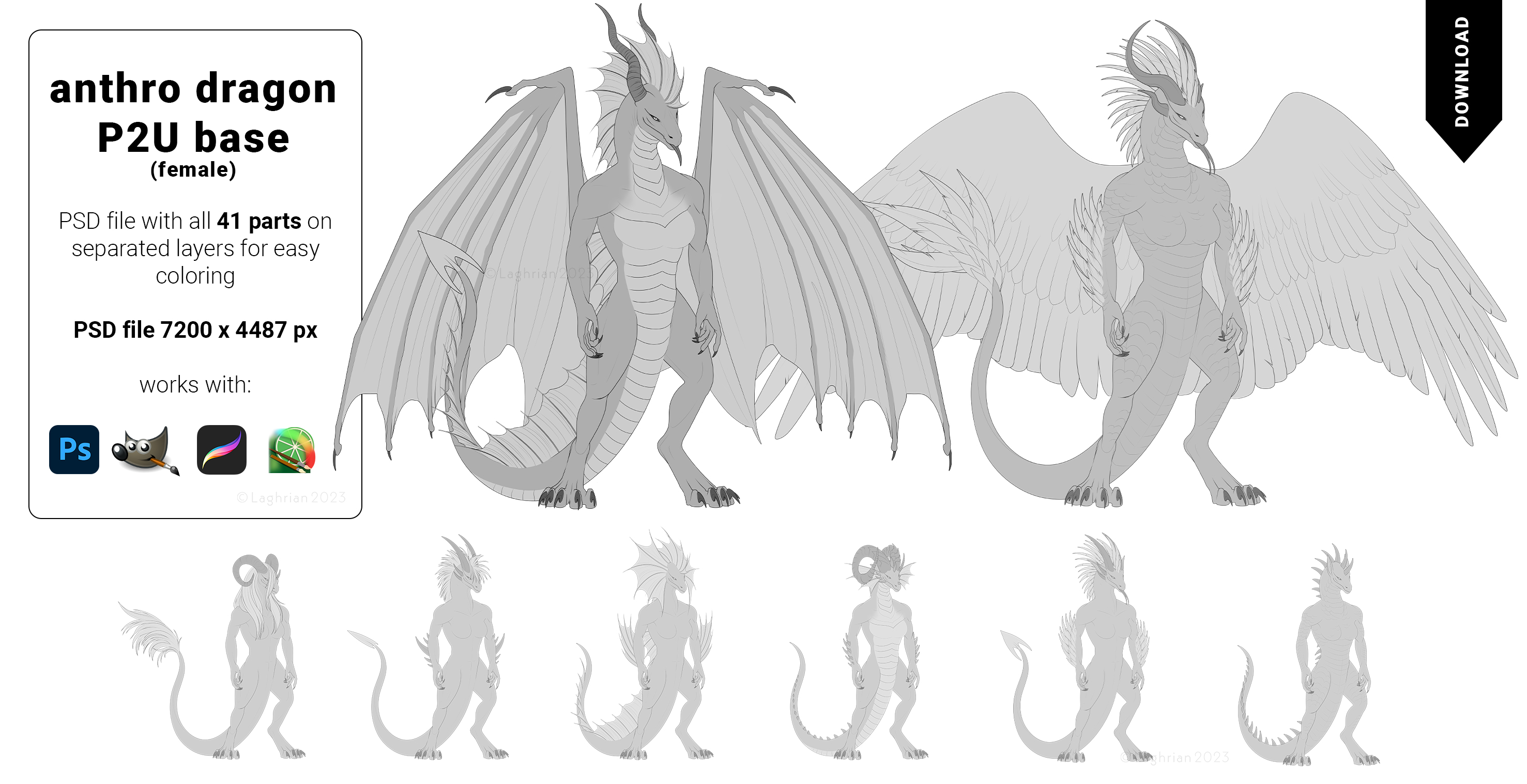 Dragon Anthro Base (Female) with parts by Laghrian on DeviantArt