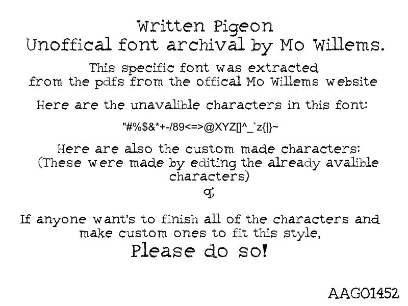 Written Pigeon/Unknown 'The Pigeon' Font by Artistandgoodone1452 on ...
