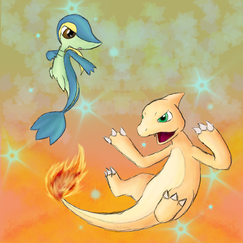 Shiny duo: Snivy and Charmeleon by Cheshiremon on DeviantArt
