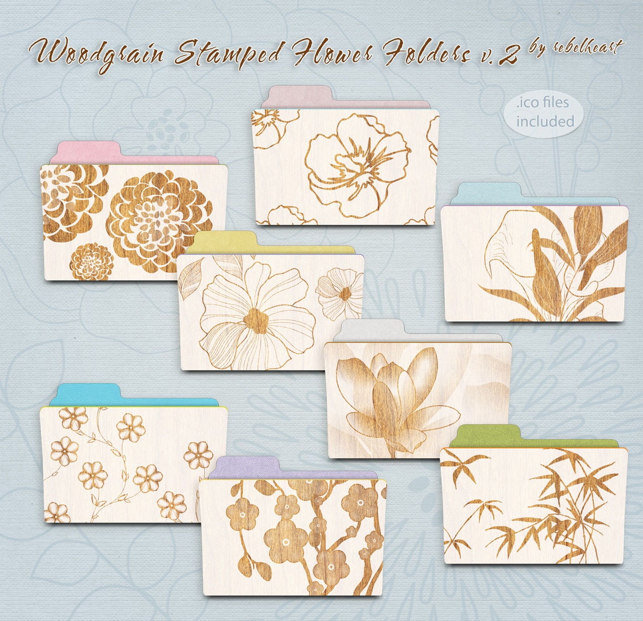 woodgrain stamped flower folders v2 by seven4soul on DeviantArt