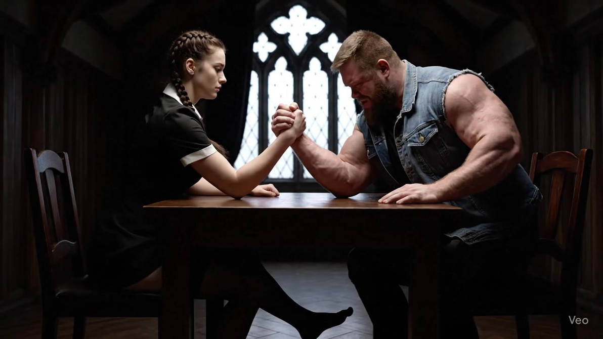 Wednesday Addams Armwrestling a big guy by Ringo6761 on DeviantArt