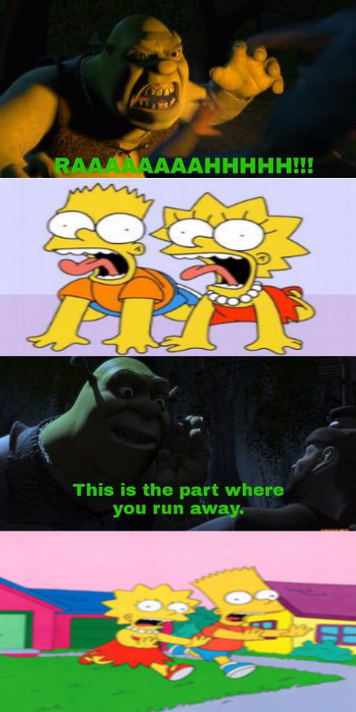Bart and Lisa scared of Shrek by TheCartoonWizard on DeviantArt