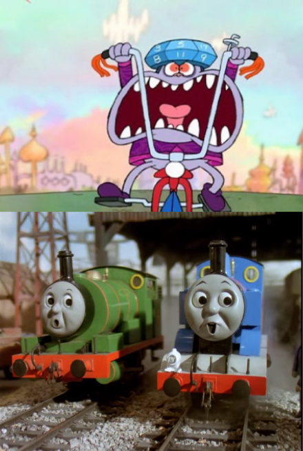 Thomas and Percy scared of Chowder by TheCartoonWizard on DeviantArt