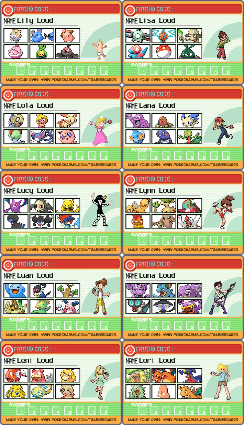 Loud Girls with their Pokemon (GBC Style) by Frylock921 on DeviantArt