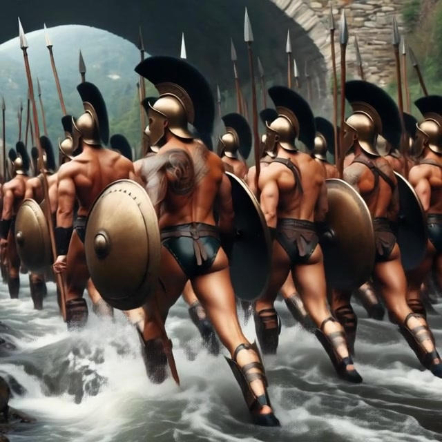 Spartans fording a stream in formation by Stelios1977 on DeviantArt