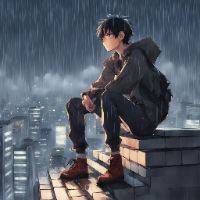 anime boy sitting on building with rain by giantnesslover1234 on DeviantArt