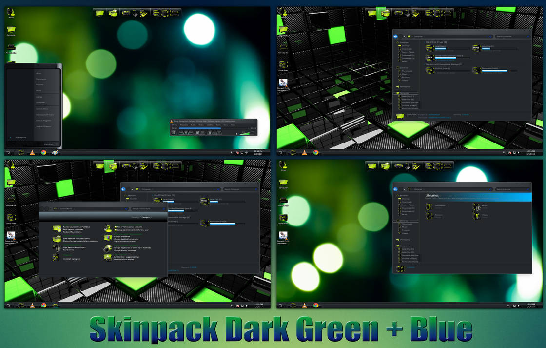 Dark Green + Blue Skinpack For Win7/8/8.1 by TheDhruv on DeviantArt