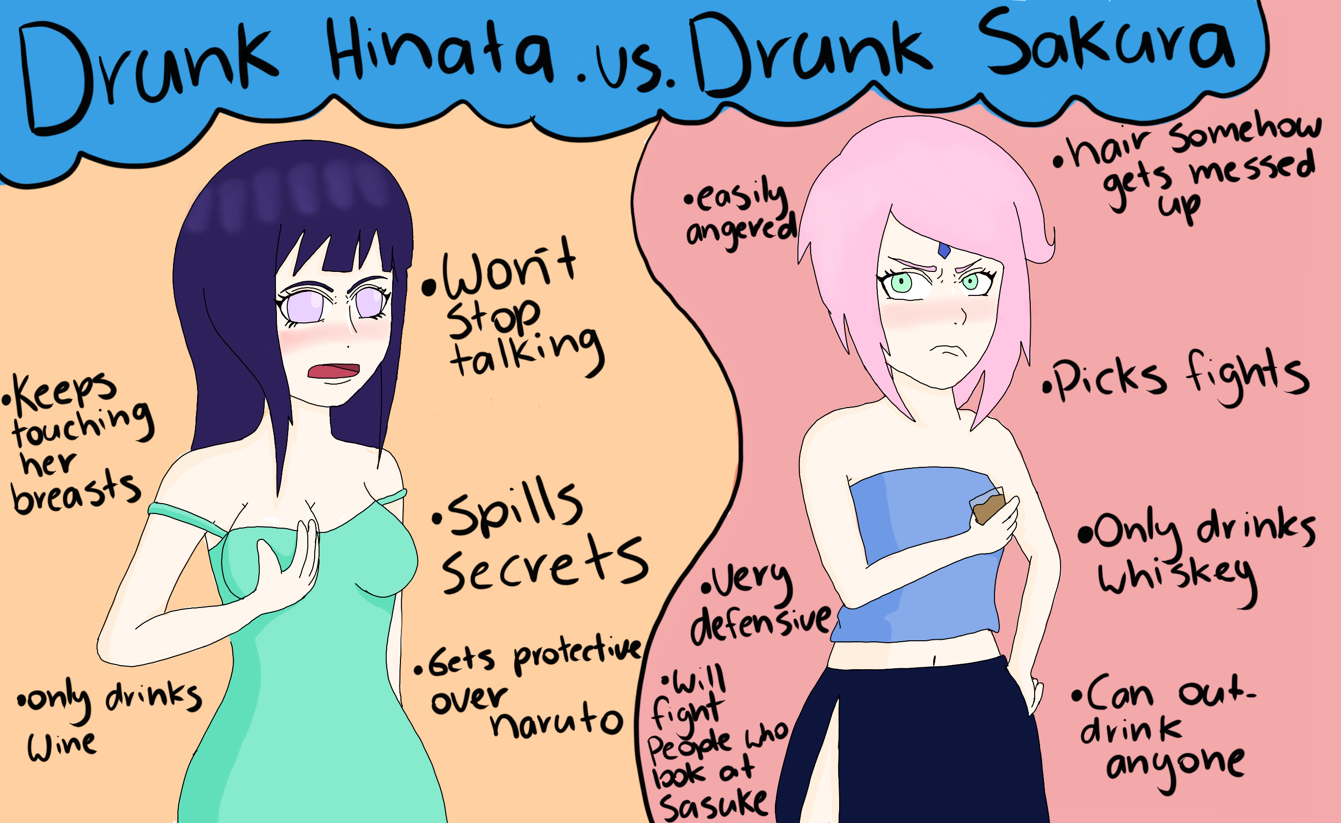 Drunk Hinata and Sakura by LaurenTheMermaid on DeviantArt