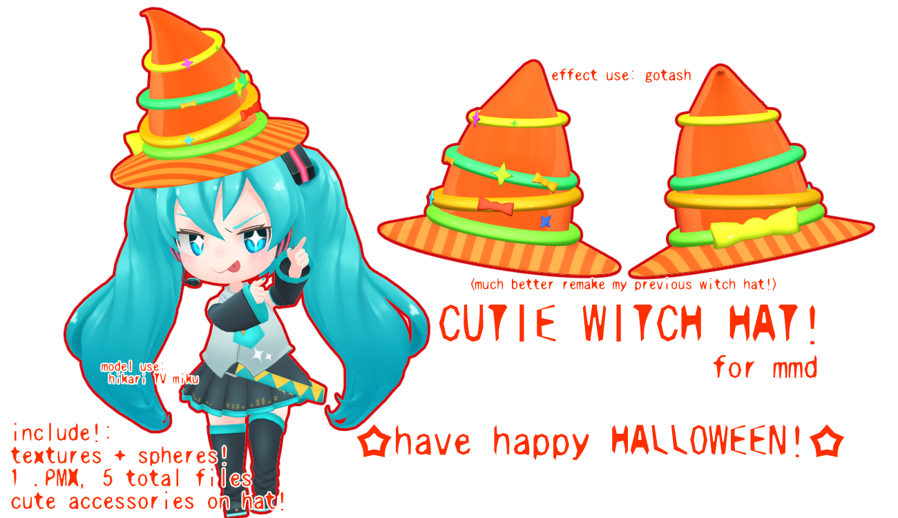 [mmd DL] cutie witch's hat! [remake! textures!] by kawaii-noodle-boy on ...