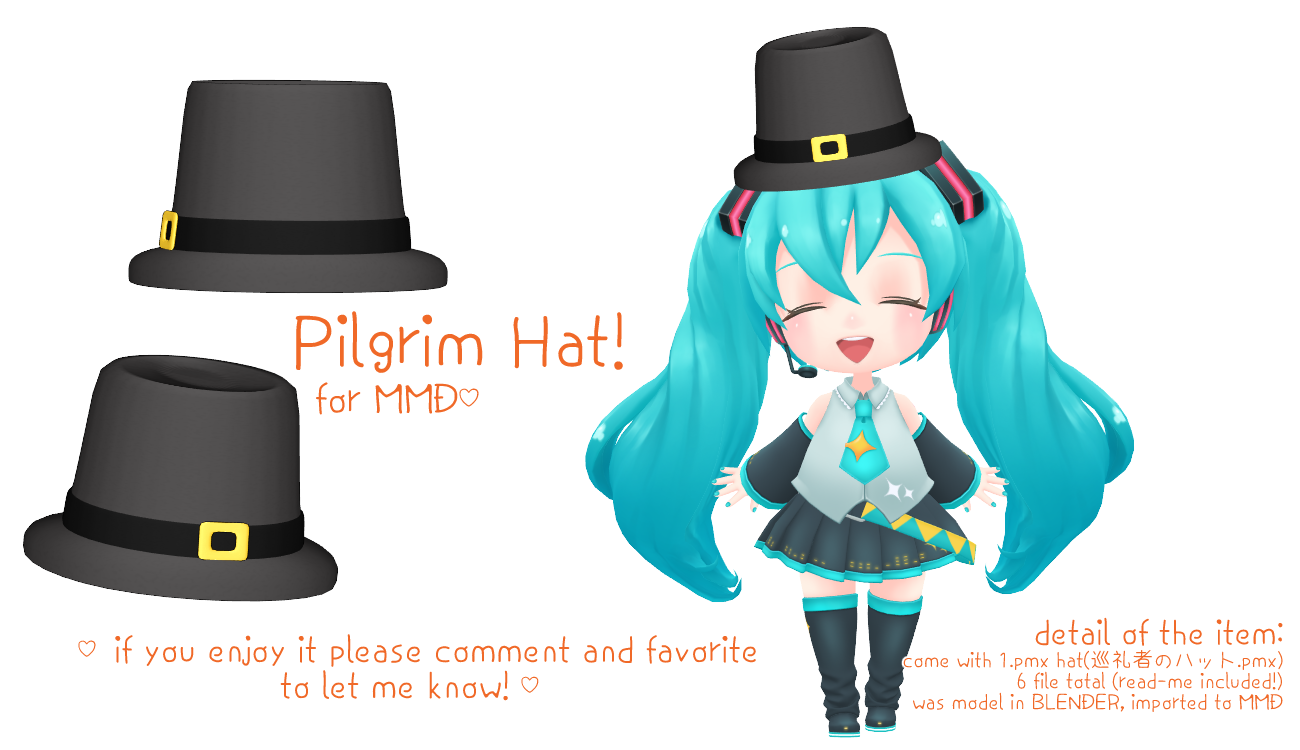 [mmd DL] pilgrim hat! [festive item!] by kawaii-noodle-boy on DeviantArt