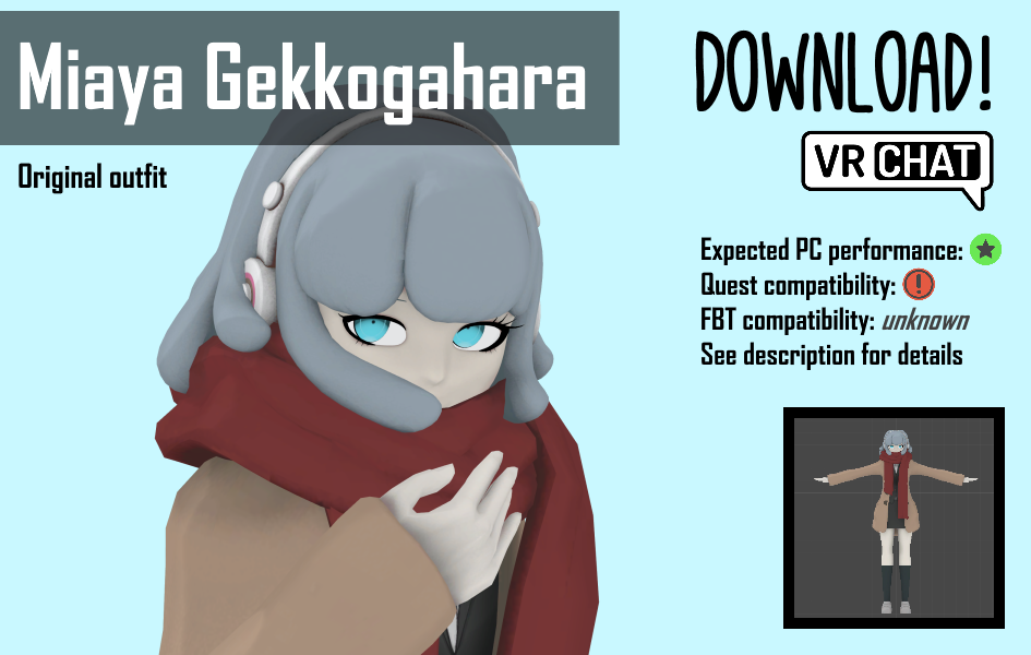 Miaya Gekkogahara - 3D model for VRChat [dl] by cmankarTheCat on DeviantArt