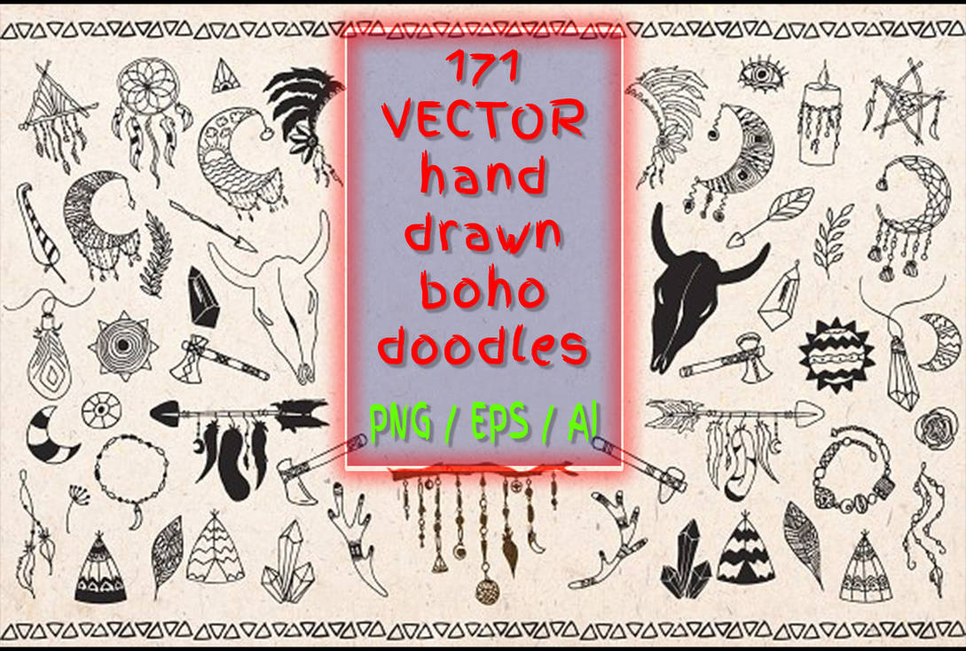 171-VECTOR hand drawn boho doodles by duzulek on DeviantArt
