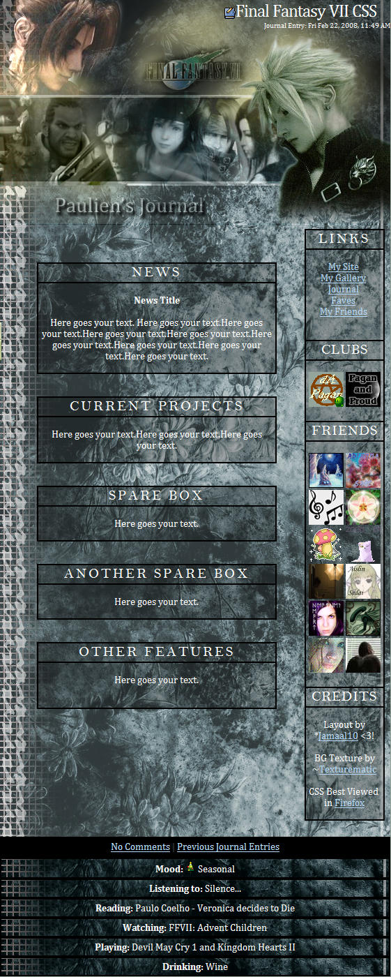 Final Fantasy VII Journal CSS by stardrop on DeviantArt