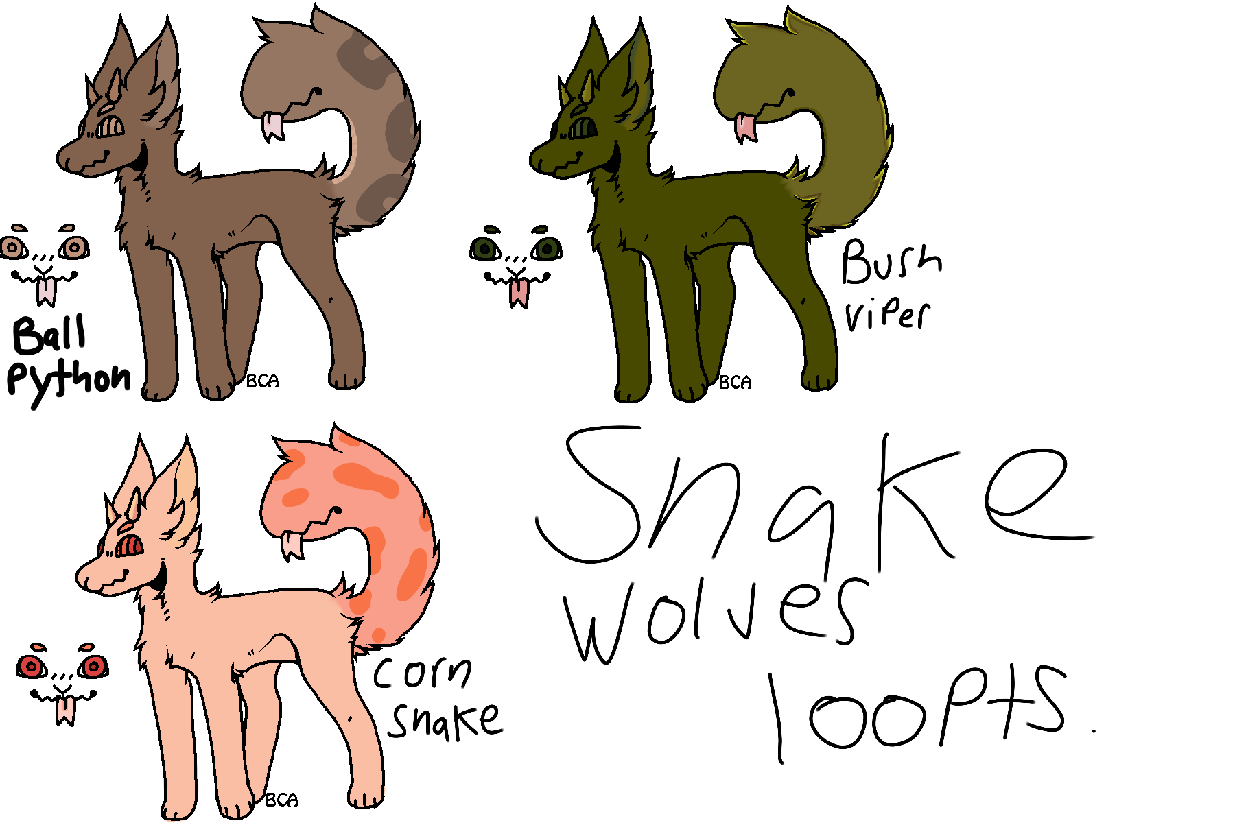 Snake wolf adoptables (100 pts. Each) by Ibalisticbry on DeviantArt