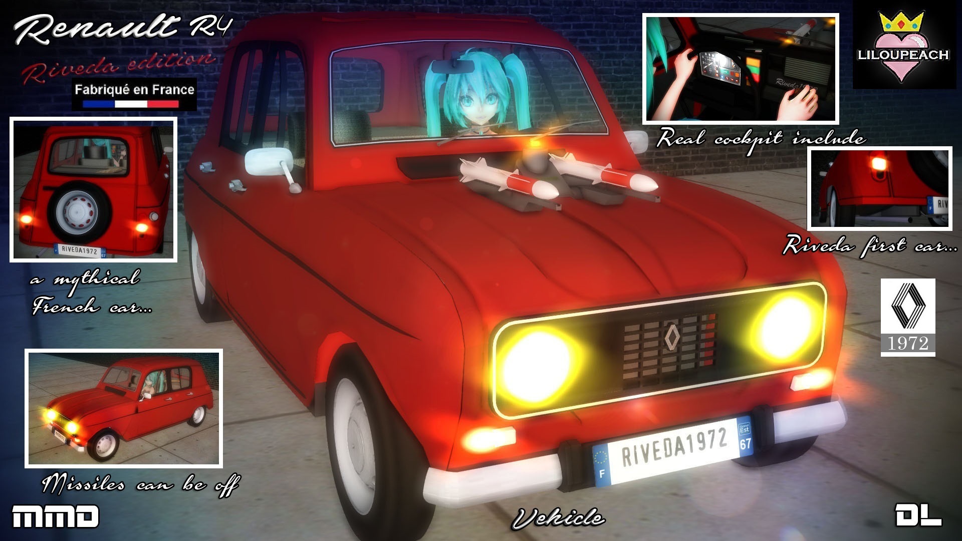 Renault R4 Car Riveda Editon MMD vehicle DL by liloupeach on DeviantArt